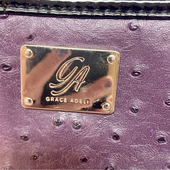 Grace Adele | Bags | Grace Adele Emma Purple Ostrich Pattern Faux Black Leather Bag Purse | Poshmark
